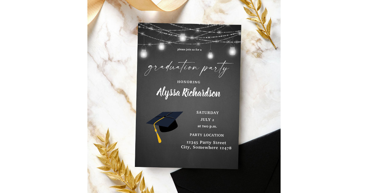 Graduation Hat Chalkboard Graduation Party Invitation | Zazzle