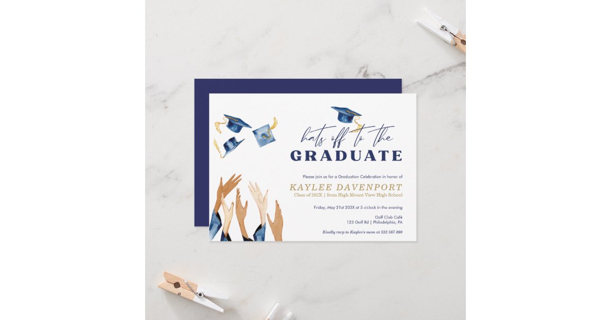 Graduation Hats off watercolor caps Invitation | Zazzle