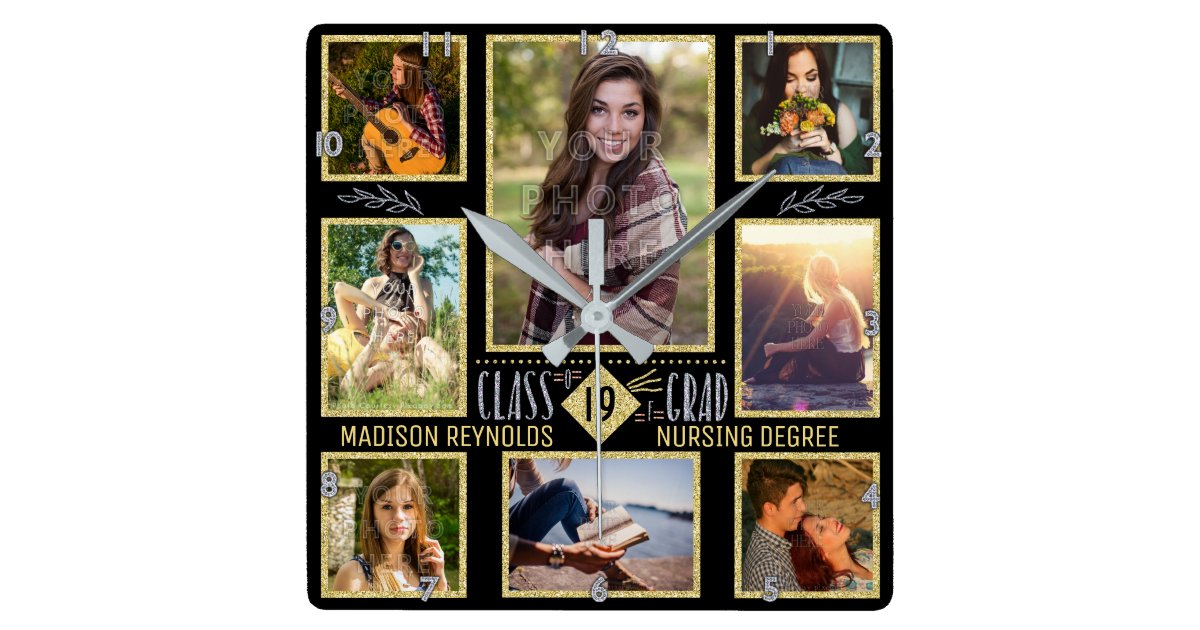Graduation High School College Grad Photo Collage Square Wall Clock ...