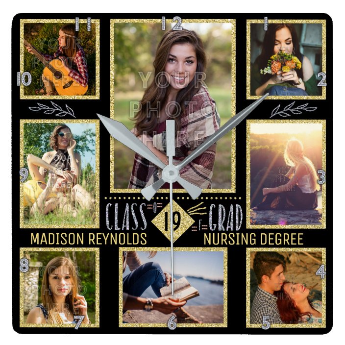 Graduation High School College Grad Photo Collage Square Wall Clock ...