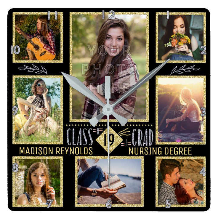 Graduation High School College Grad Photo Collage Square Wall Clock ...