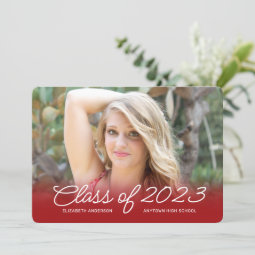 Graduation Horizontal Photo Script Red Invitation | Zazzle