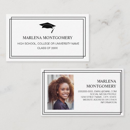 Graduation Insert Photo Name Card Modern Cap Hat | Zazzle