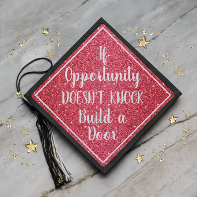 Graduation Inspirational Quote Pink Glitter Graduation Cap Topper | Zazzle