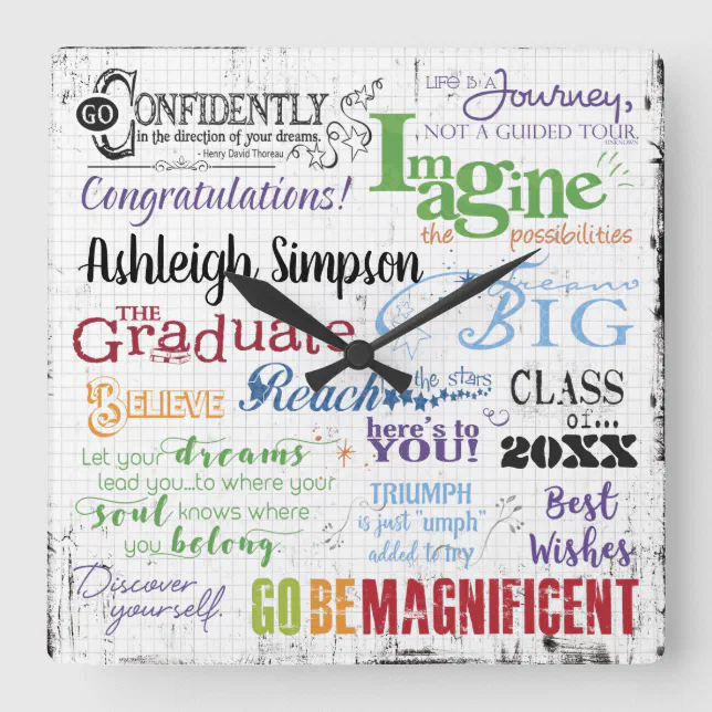 Graduation Inspirational Quotes Personalized Square Wall Clock | Zazzle