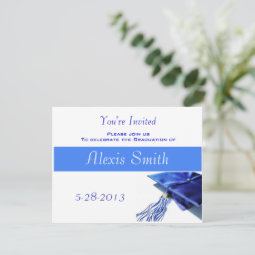 Graduation Invitation - Blue Cap and Tassel | Zazzle