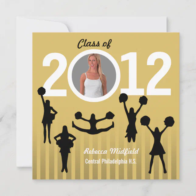Graduation Invitation Cheerleader Add Photo Gold | Zazzle