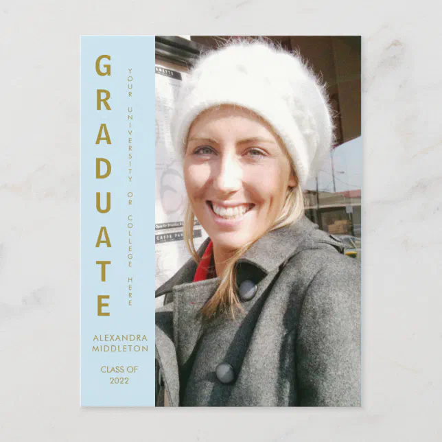 Graduation Invitation Graduate Photo Blue Postcard | Zazzle