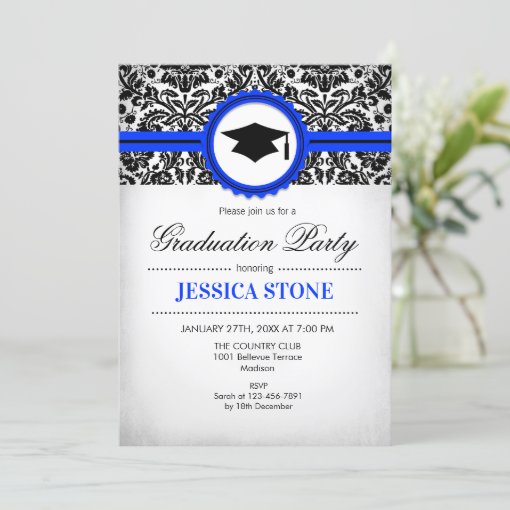 Graduation Invitation - Royal Blue Black White | Zazzle