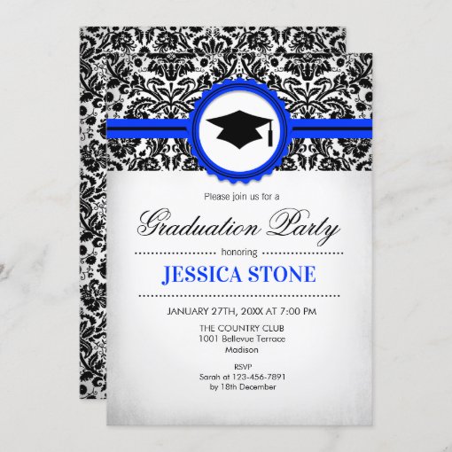 Graduation Invitation - Royal Blue Black White | Zazzle