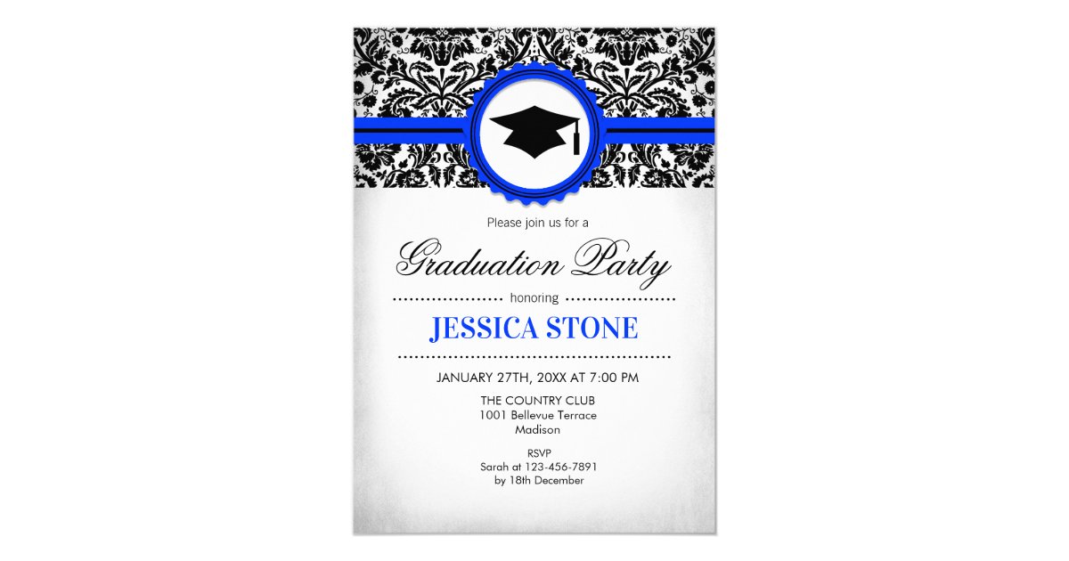 Graduation Invitation - Royal Blue Black White | Zazzle.com