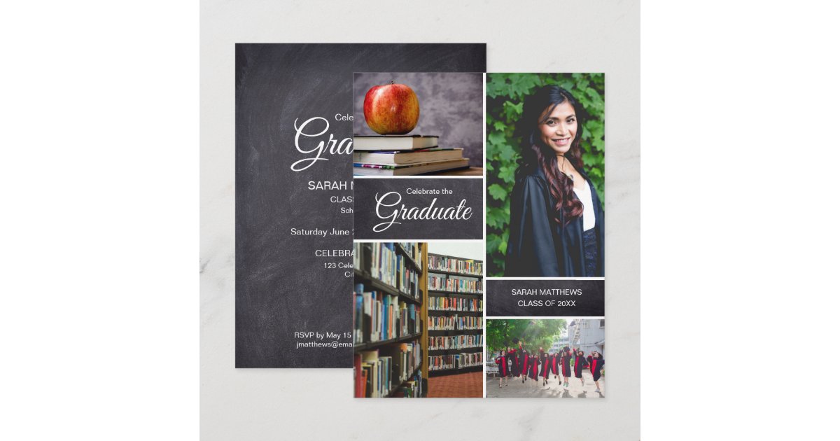 Graduation Invitations, Chalkboard, Photo Collage Invitation | Zazzle