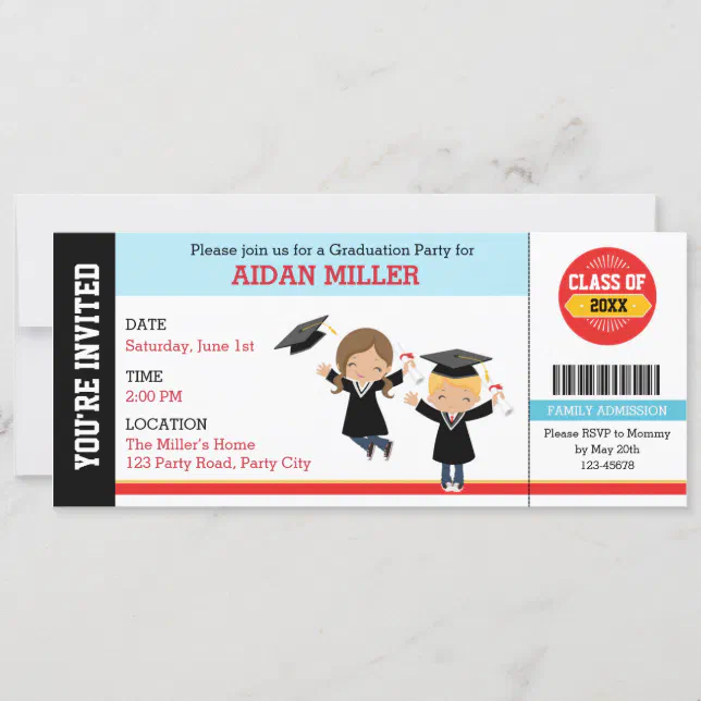 Graduation Invitations Ticket Style with Boy Girl | Zazzle