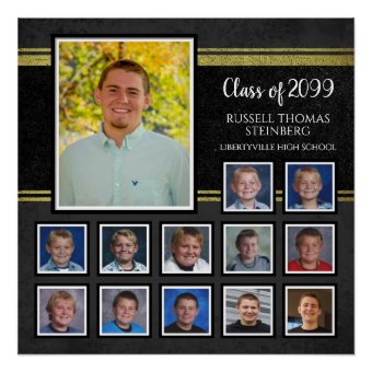 Graduation K-12 Photos Commemorative Black & Gold Poster | Zazzle