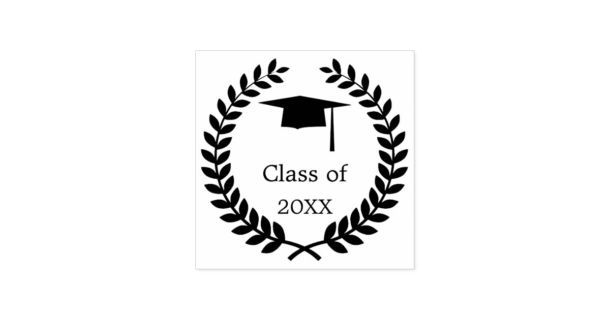 Graduation laurel wreath, mortar hat rubber stamp | Zazzle