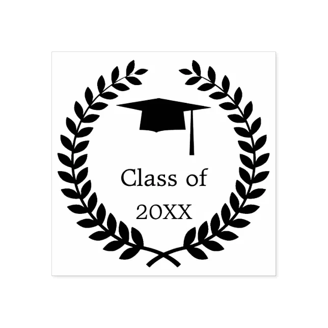 Graduation laurel wreath, mortar hat rubber stamp | Zazzle