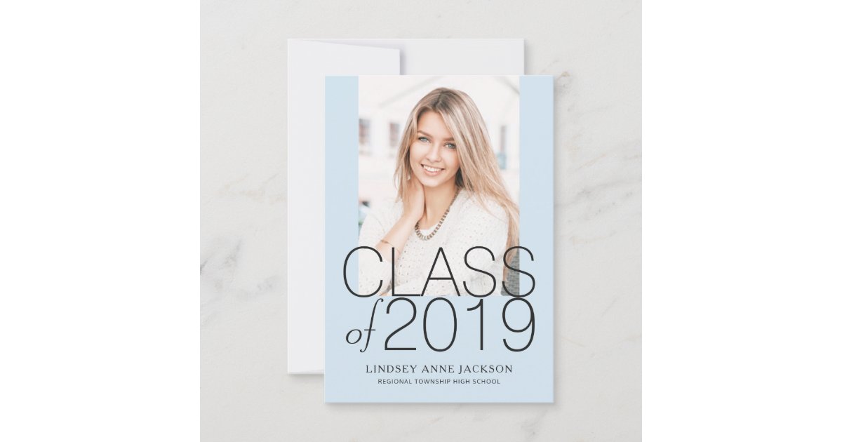 Graduation Light Blue Stacked Text Photo Invite | Zazzle