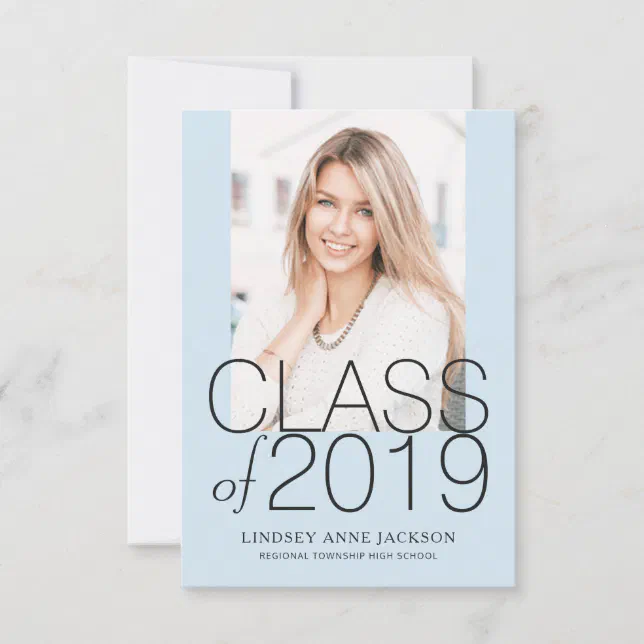 Graduation Light Blue Stacked Text Photo Invite | Zazzle