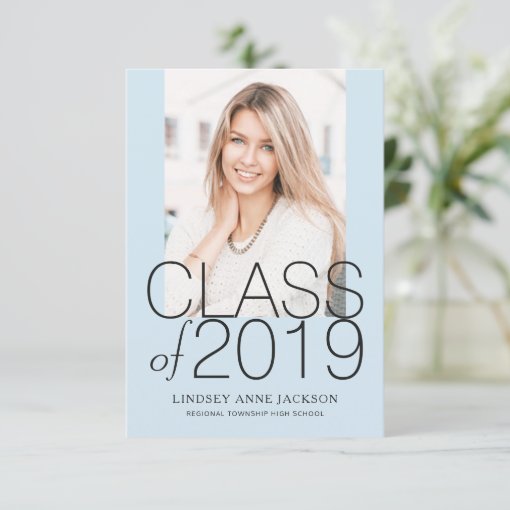 Graduation Light Blue Stacked Text Photo Invite | Zazzle