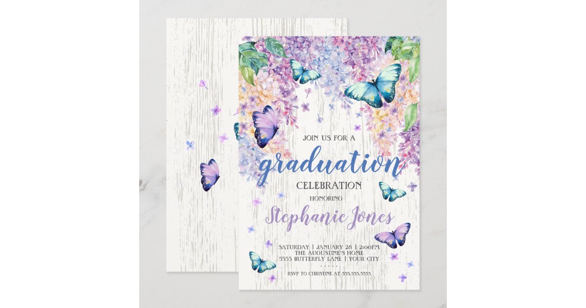 Graduation Lilacs and Butterfly Invitation | Zazzle