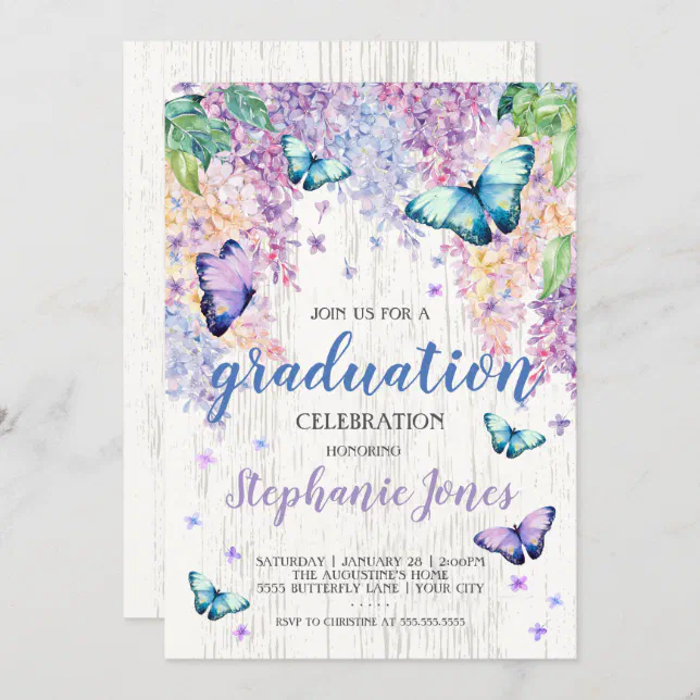 Graduation Lilacs and Butterfly Invitation | Zazzle