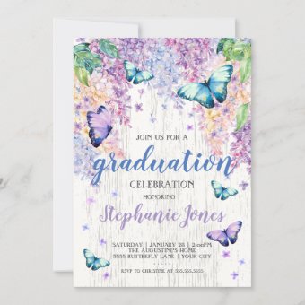 Graduation Lilacs and Butterfly Invitation | Zazzle