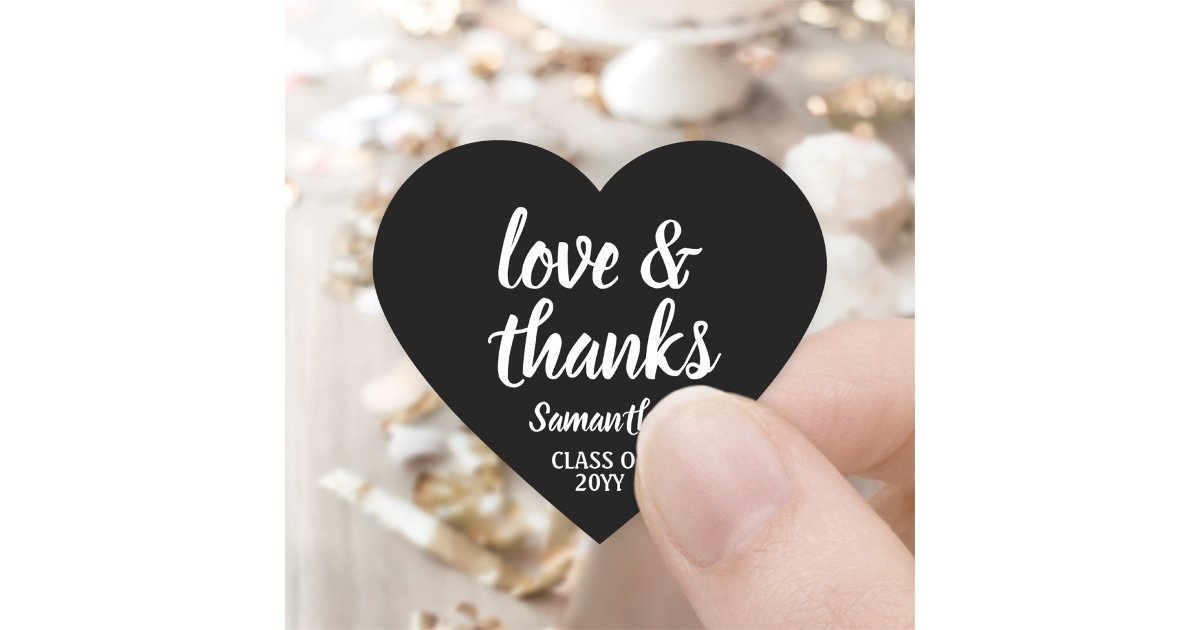 Graduation Love & Thanks Black & White Elegant Heart Sticker | Zazzle
