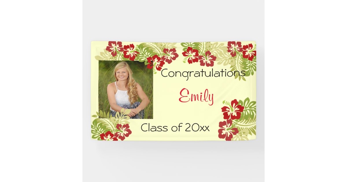 Graduation, Luau, Hibiscus, Custom Banner | Zazzle