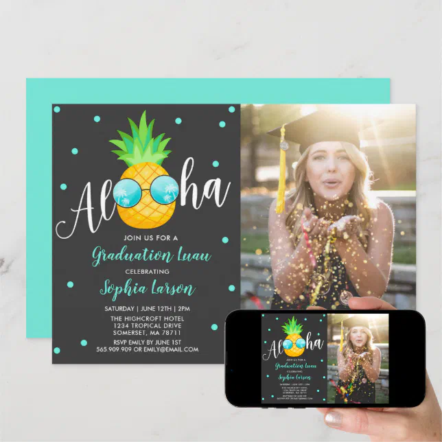 Graduation Luau Party Invitation Pineapple Grad | Zazzle