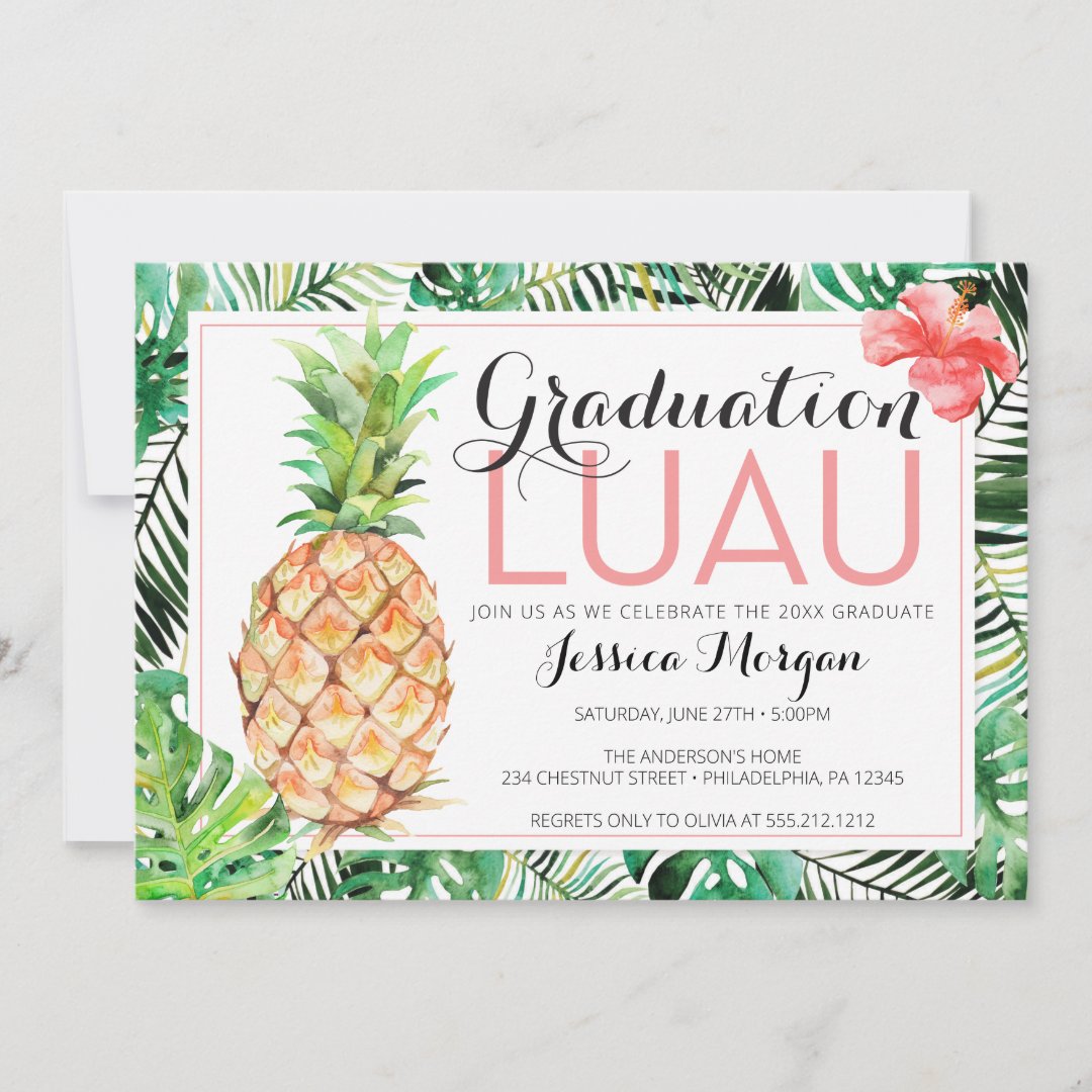 Graduation Luau Pineapple Tropical with Photo Invitation | Zazzle