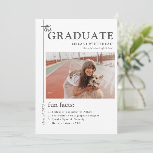 Graduation Magazine Fun Facts White Announcement | Zazzle