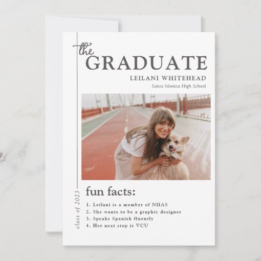 Graduation Magazine Fun Facts White Announcement | Zazzle