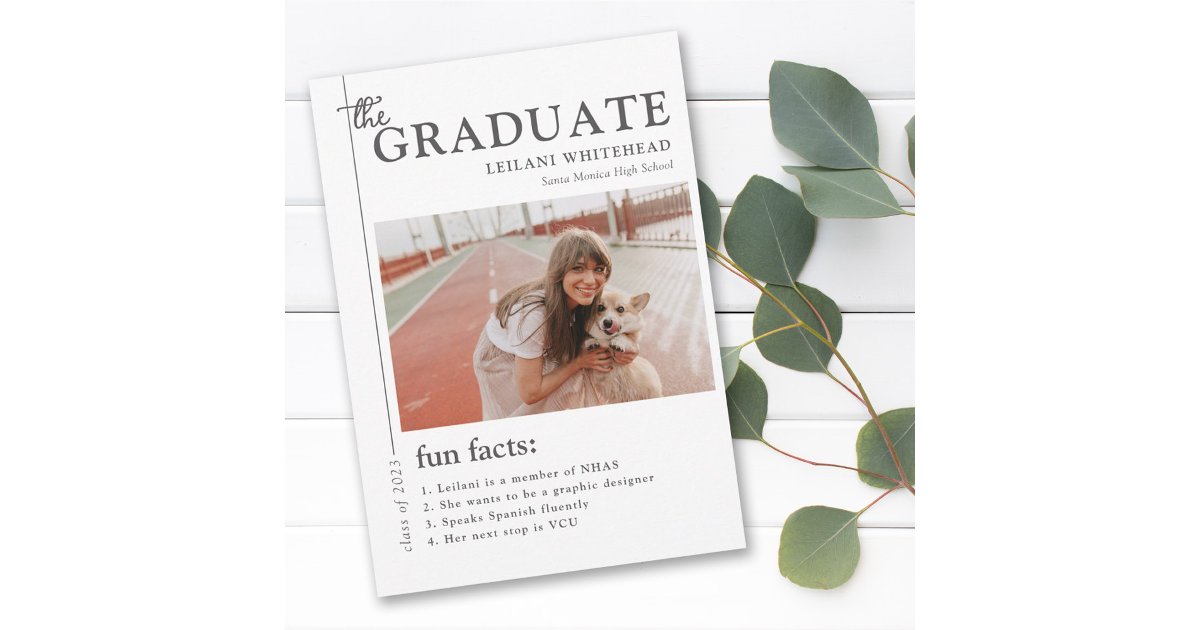 Graduation Magazine Fun Facts White Announcement | Zazzle
