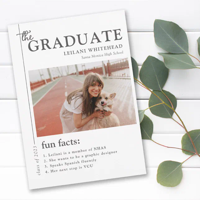 Graduation Magazine Fun Facts White Announcement | Zazzle