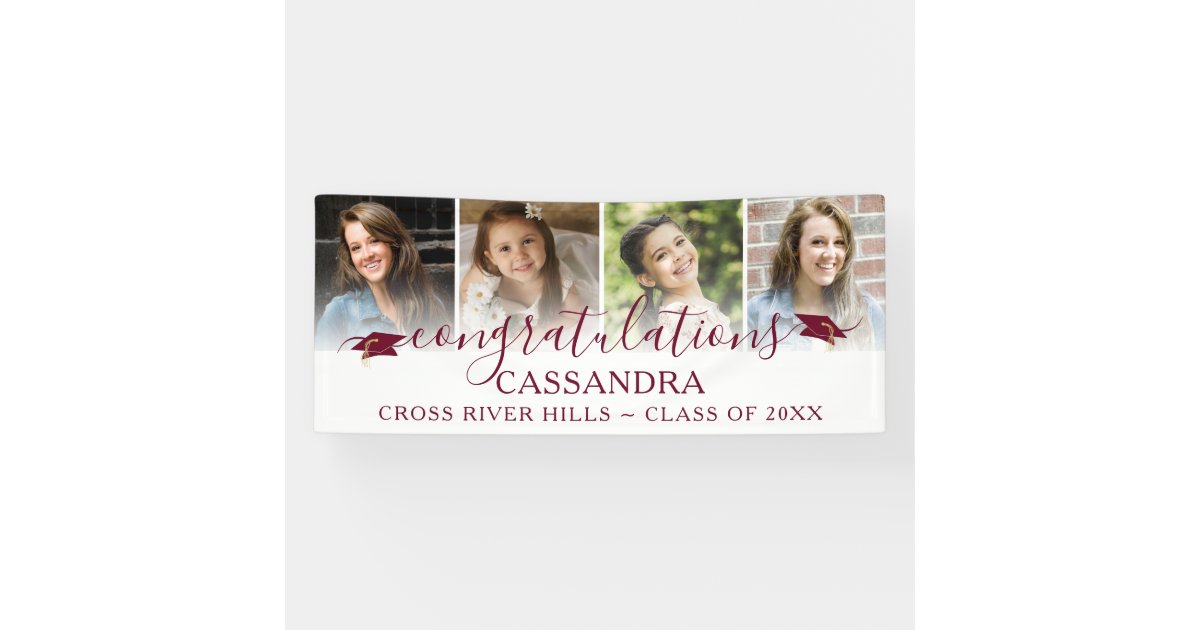Graduation Maroon Congratulations Script 4 Photos Banner | Zazzle