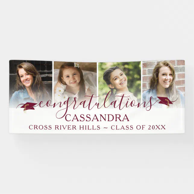 Graduation Maroon Congratulations Script 4 Photos Banner | Zazzle