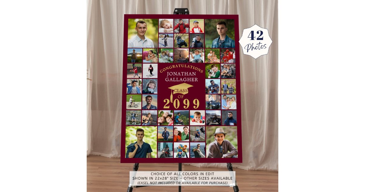 Graduation Maroon Gold Congrats 42 Photo Collage Foam Board | Zazzle