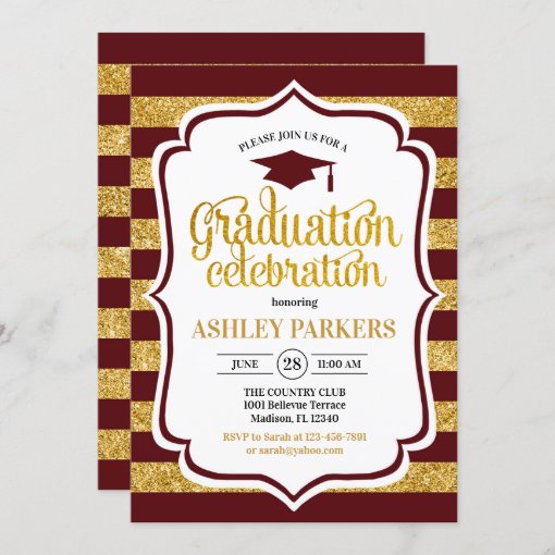 Graduation - Maroon Gold Stripes Invitation | Zazzle