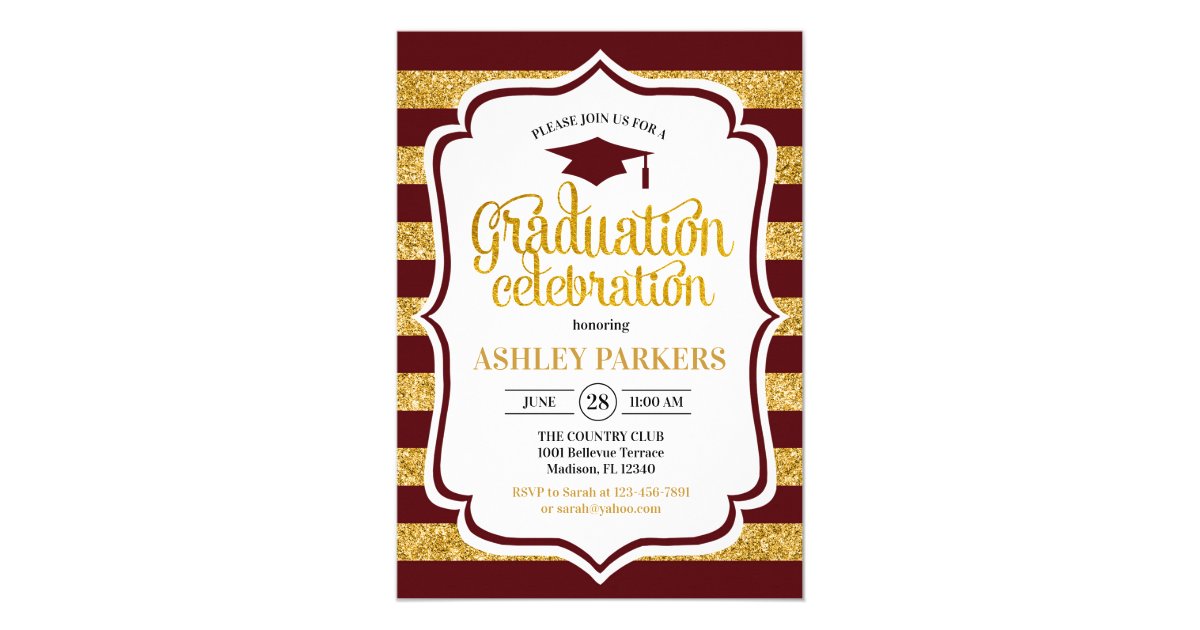 Graduation - Maroon Gold Stripes Invitation | Zazzle.com
