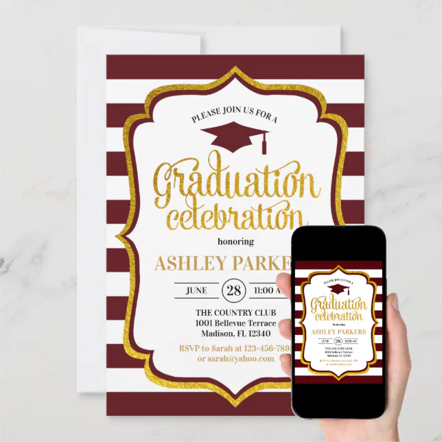 Graduation - Maroon Gold White Invitation | Zazzle