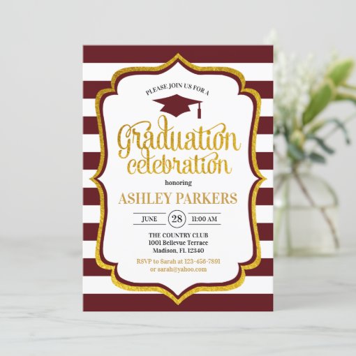 Graduation - Maroon Gold White Invitation | Zazzle