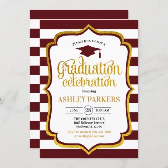 Graduation - Maroon Gold White Invitation | Zazzle