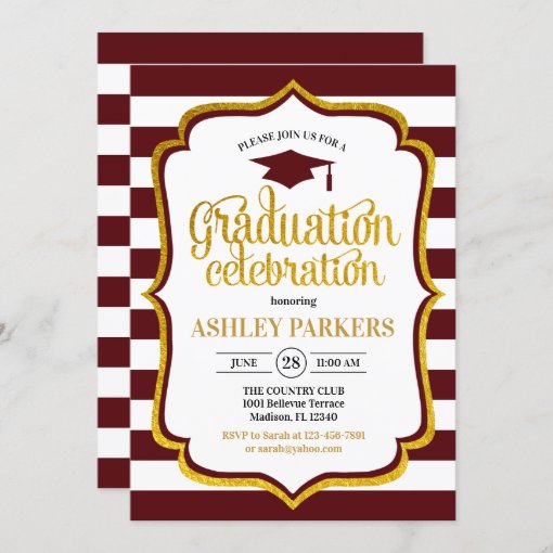 Graduation - Maroon Gold White Invitation | Zazzle