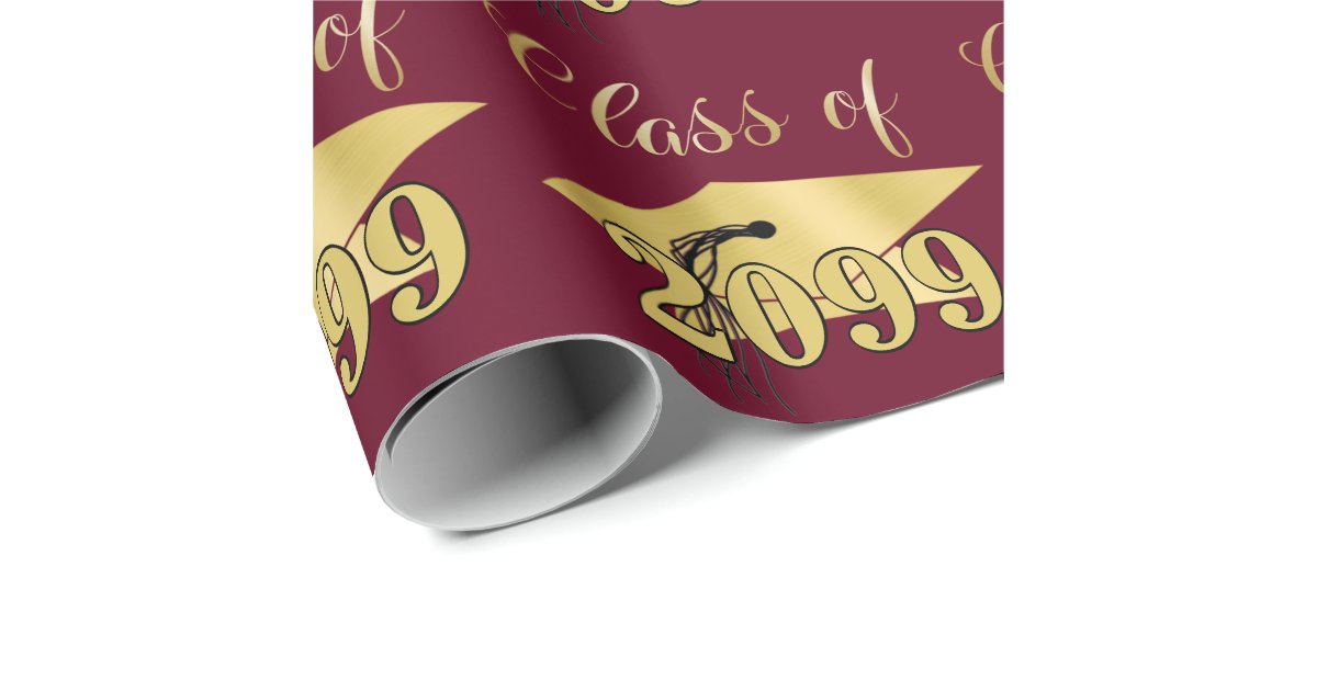 Graduation Maroon Metallic Gold Class Year Wrapping Paper | Zazzle