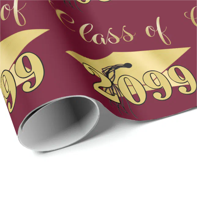 Graduation Maroon Metallic Gold Class Year Wrapping Paper | Zazzle