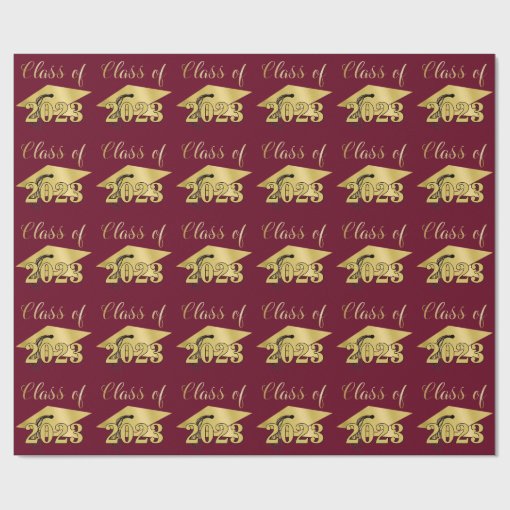 Graduation Maroon Metallic Gold Class Year Wrapping Paper | Zazzle