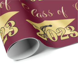 Graduation Maroon Metallic Gold Class Year Wrapping Paper | Zazzle