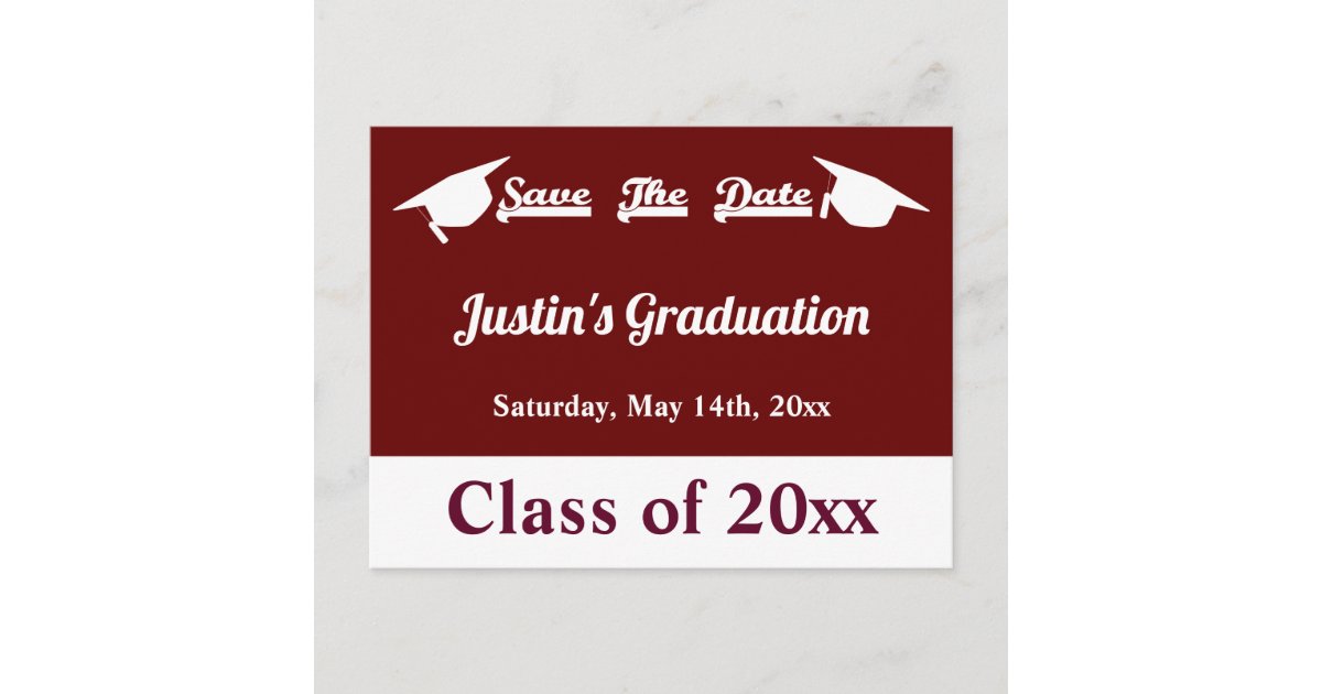 Graduation Maroon Save The Date Card | Zazzle