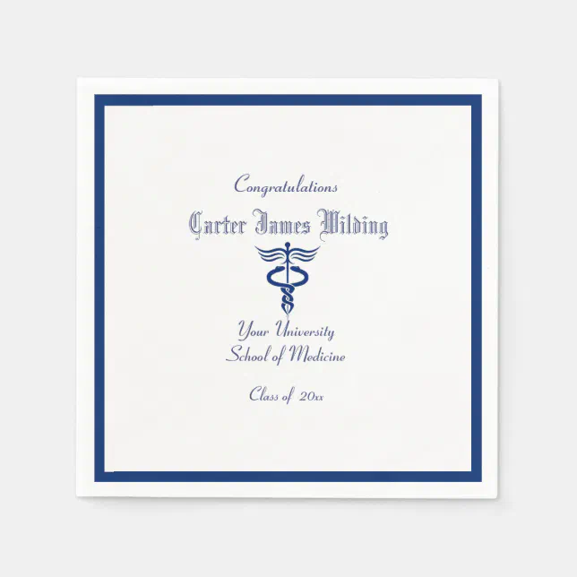 Graduation, Medical School, Caduceus, Navy Blue Napkins | Zazzle