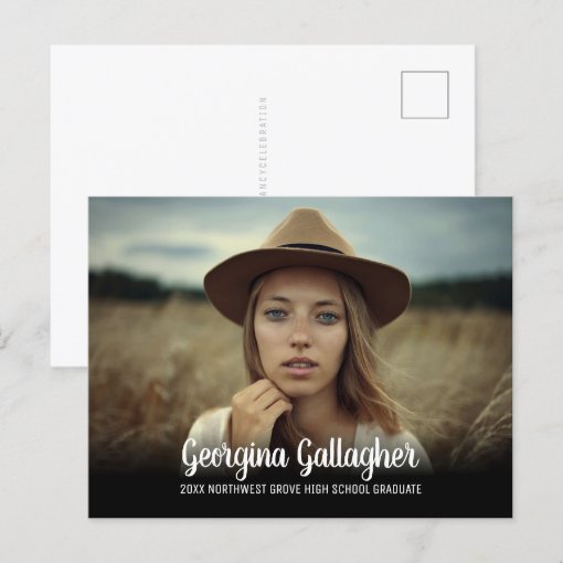 Graduation Modern Bold Photo | Grad Name Script Announcement Postcard ...